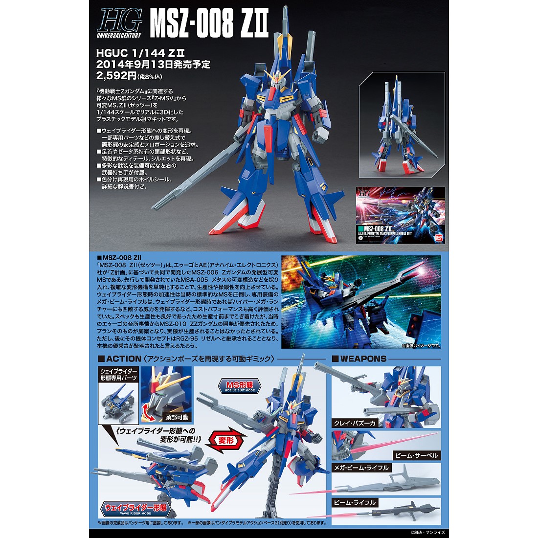 HGUC 1/144 #186 MSZ-008 Z Ⅱ.玩具王國 Toyking.鋼彈.鋼彈模型.玩具